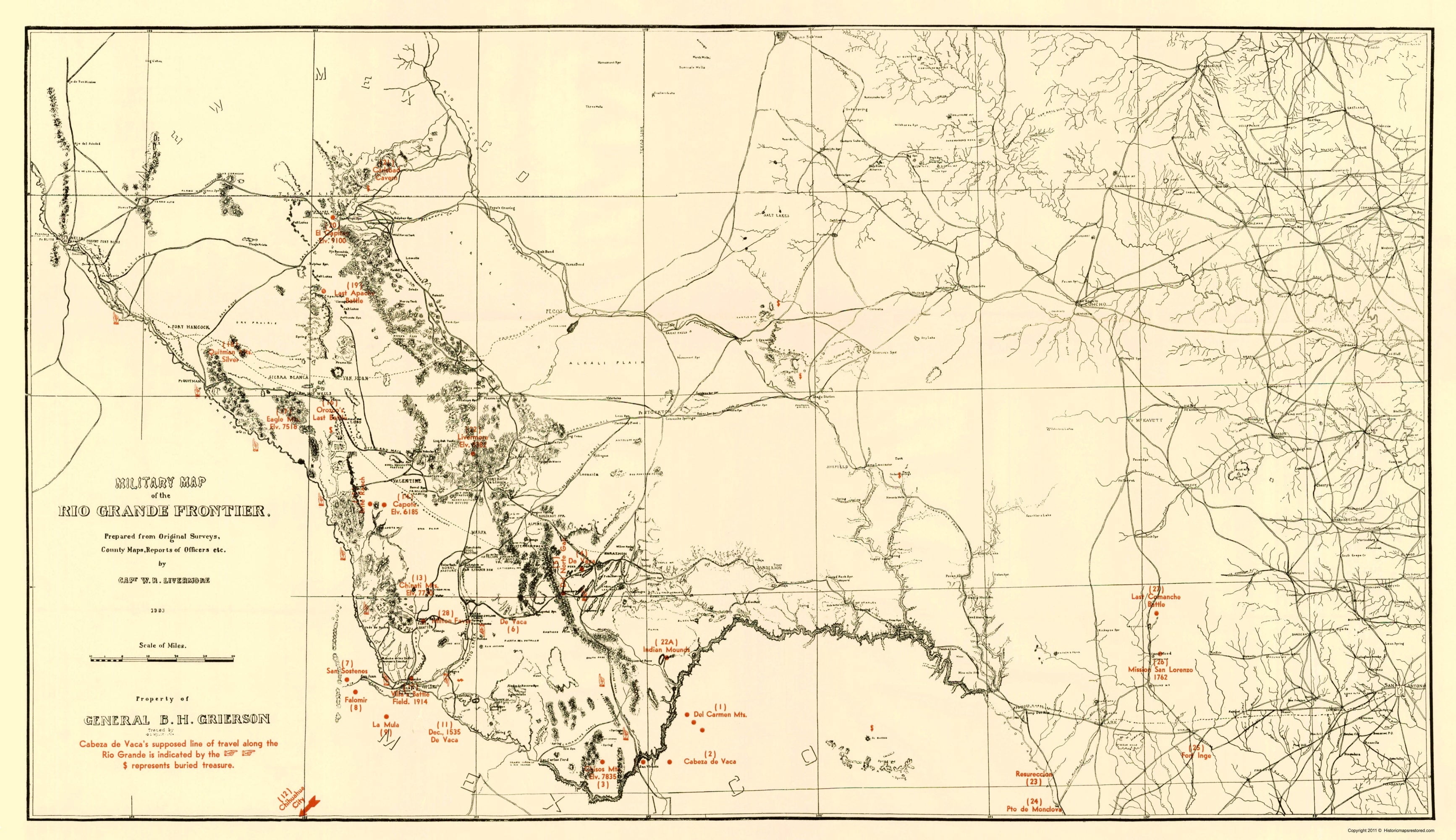 Historical Civil War Map - Rio Grande Frontier - Livermore 1883 - 23 x ...