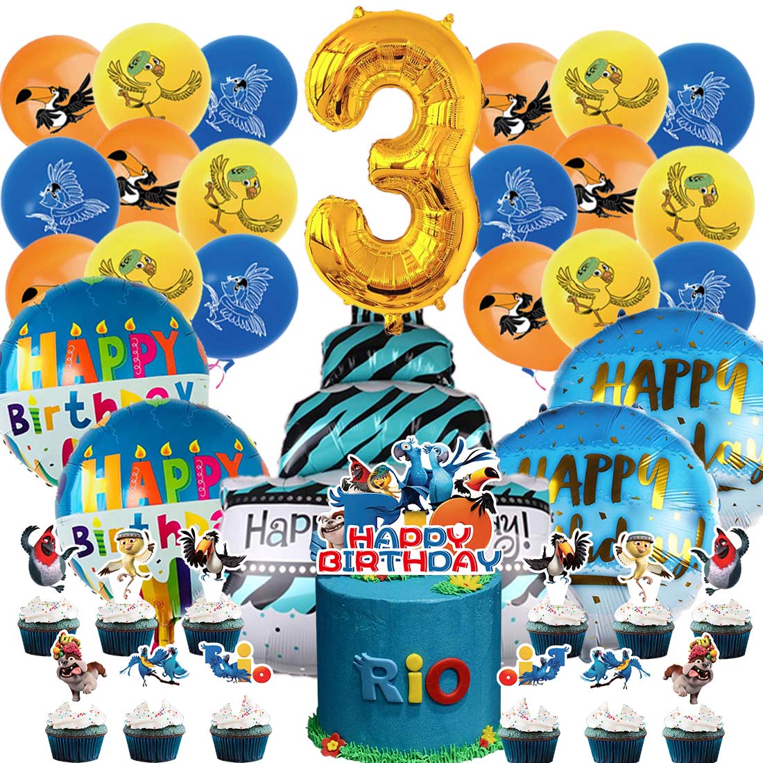 Rio Party Supplies 3rd Decor Kit Balloons Birthday Cake Topper ...