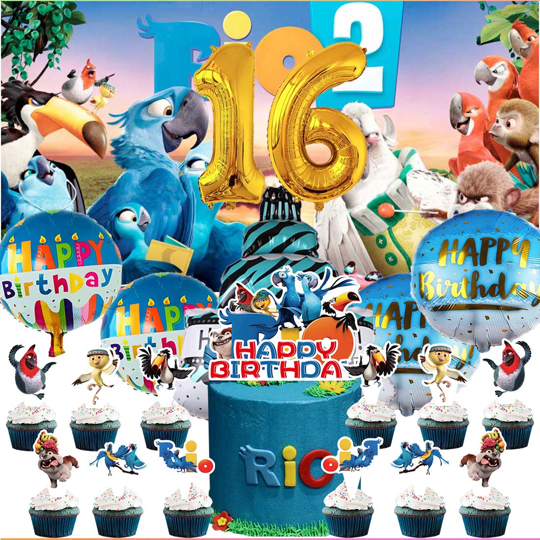 Rio Party Supplies Decor 16th Kit Balloons Birthday Cake Topper Banner ...