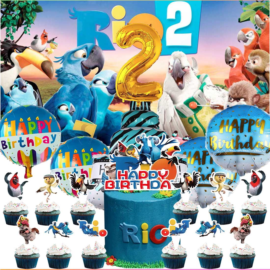 Rio Party Supplies Decor 2nd Kit Balloons Birthday Cake Topper Banner ...