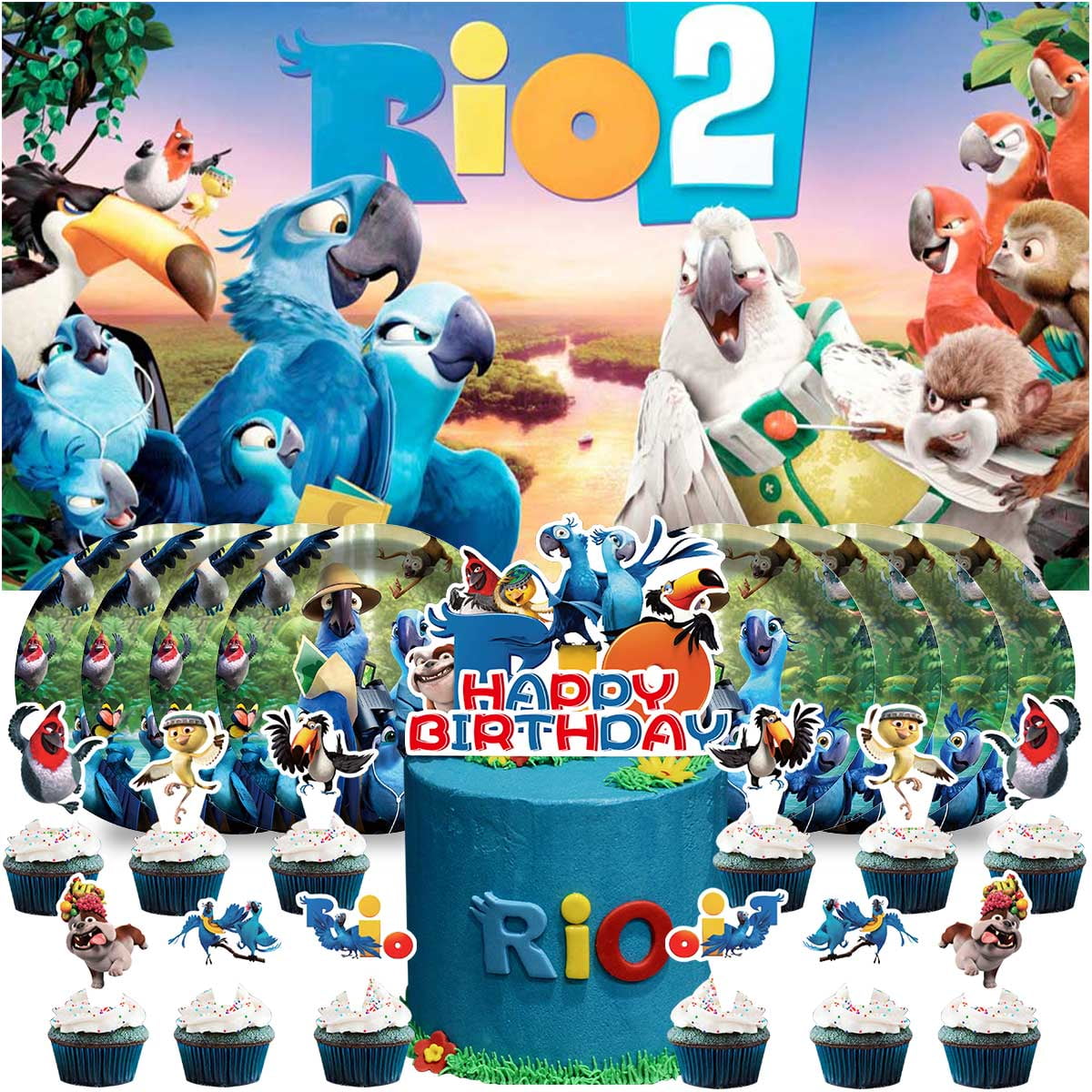 Rio Party Supplies Decor Decorations Plates Background Cake Topper Fans ...