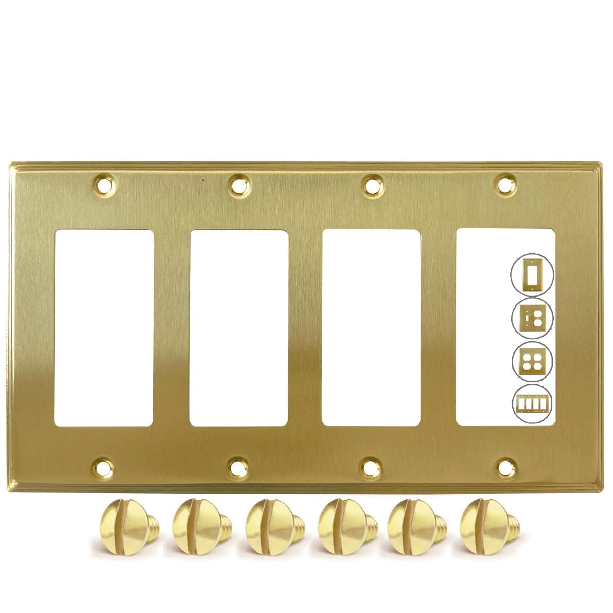 Rio Salto BRASS Deco Collection Standard Size 4-Gang Quad Rocker Gold ...