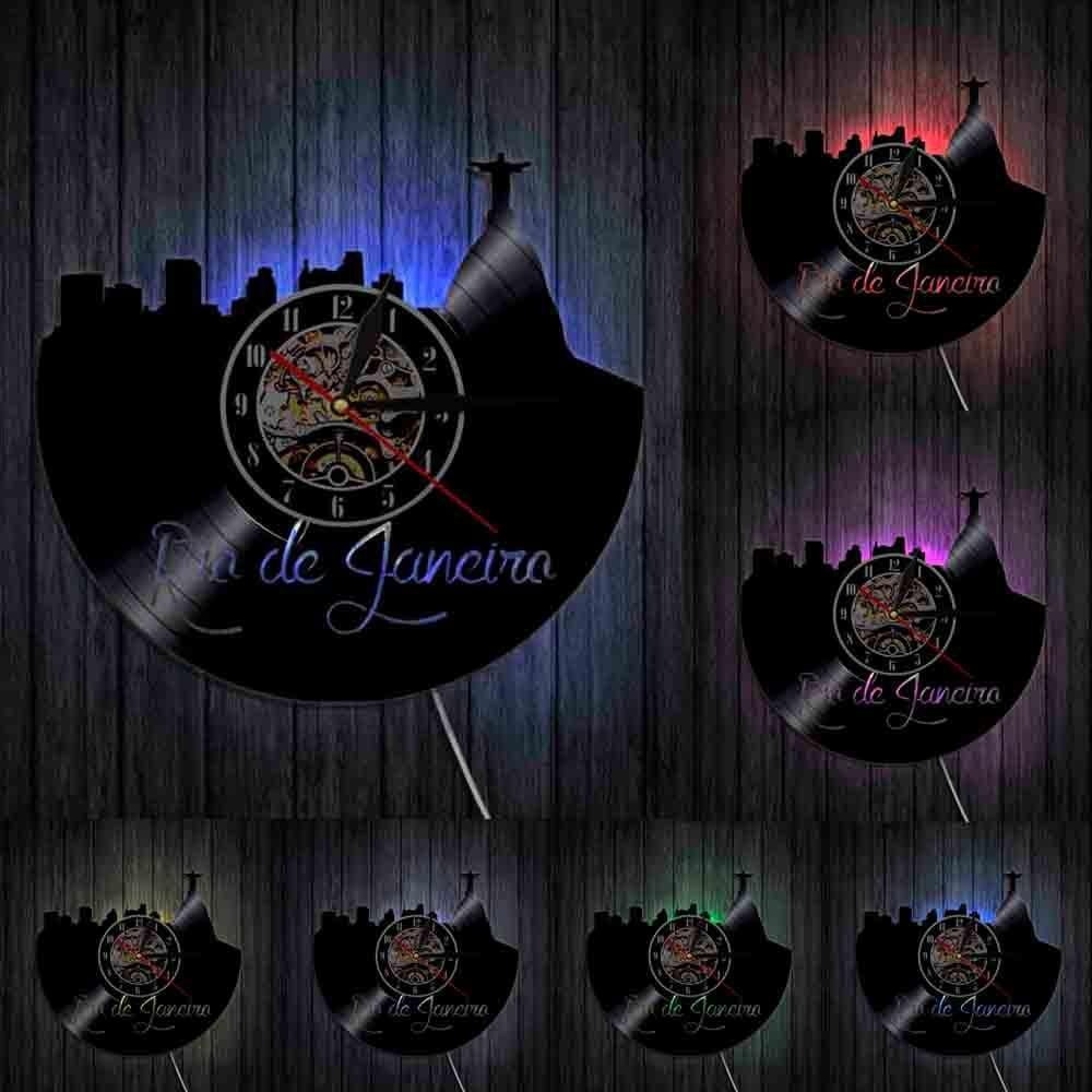 Rio de Janeiro Wall Art Skyline Wall Clock Brazil Rio Cityscape Vinyl ...