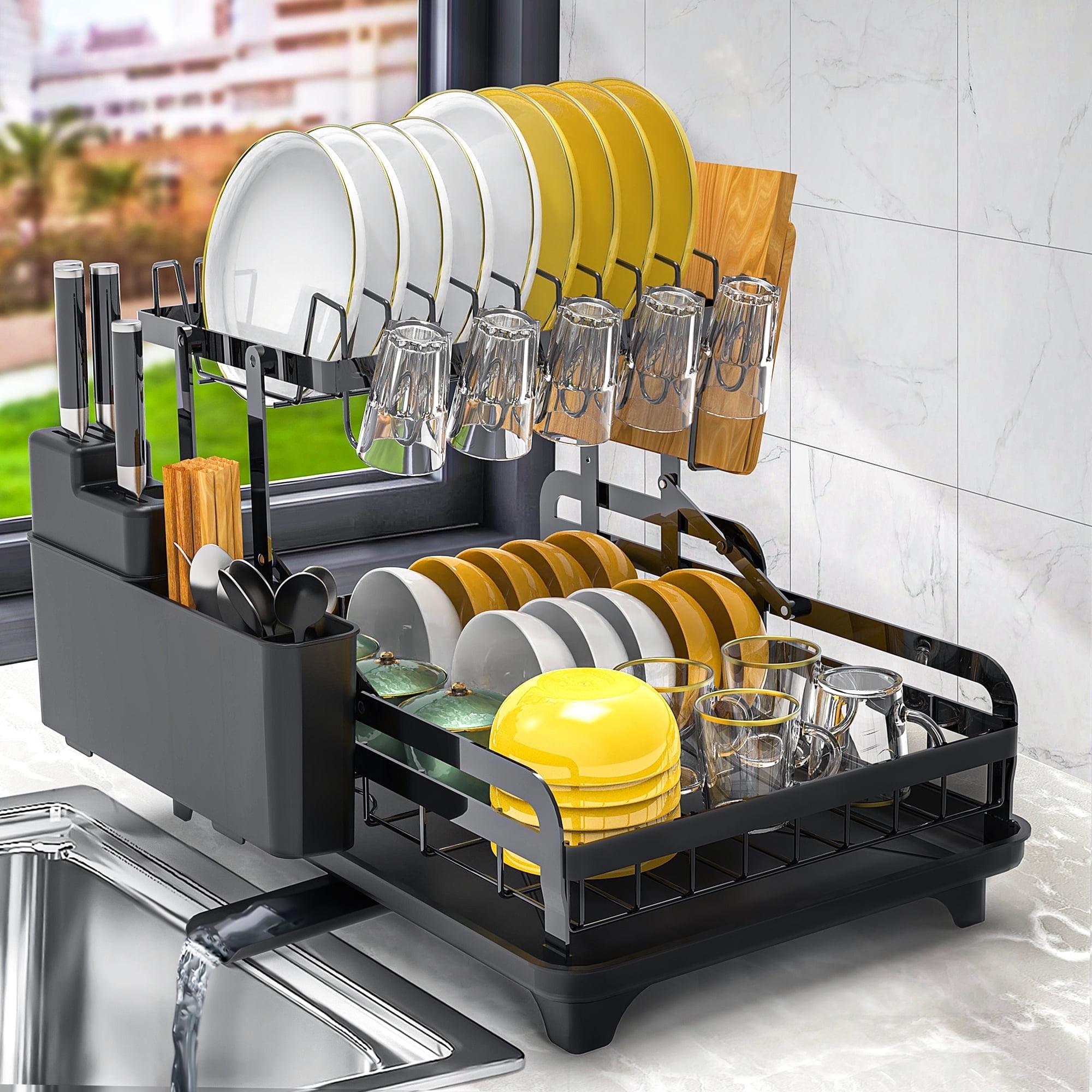 Riousery 2 Tier Dish Drainer for Kitchen Counter, Large Rack with ...