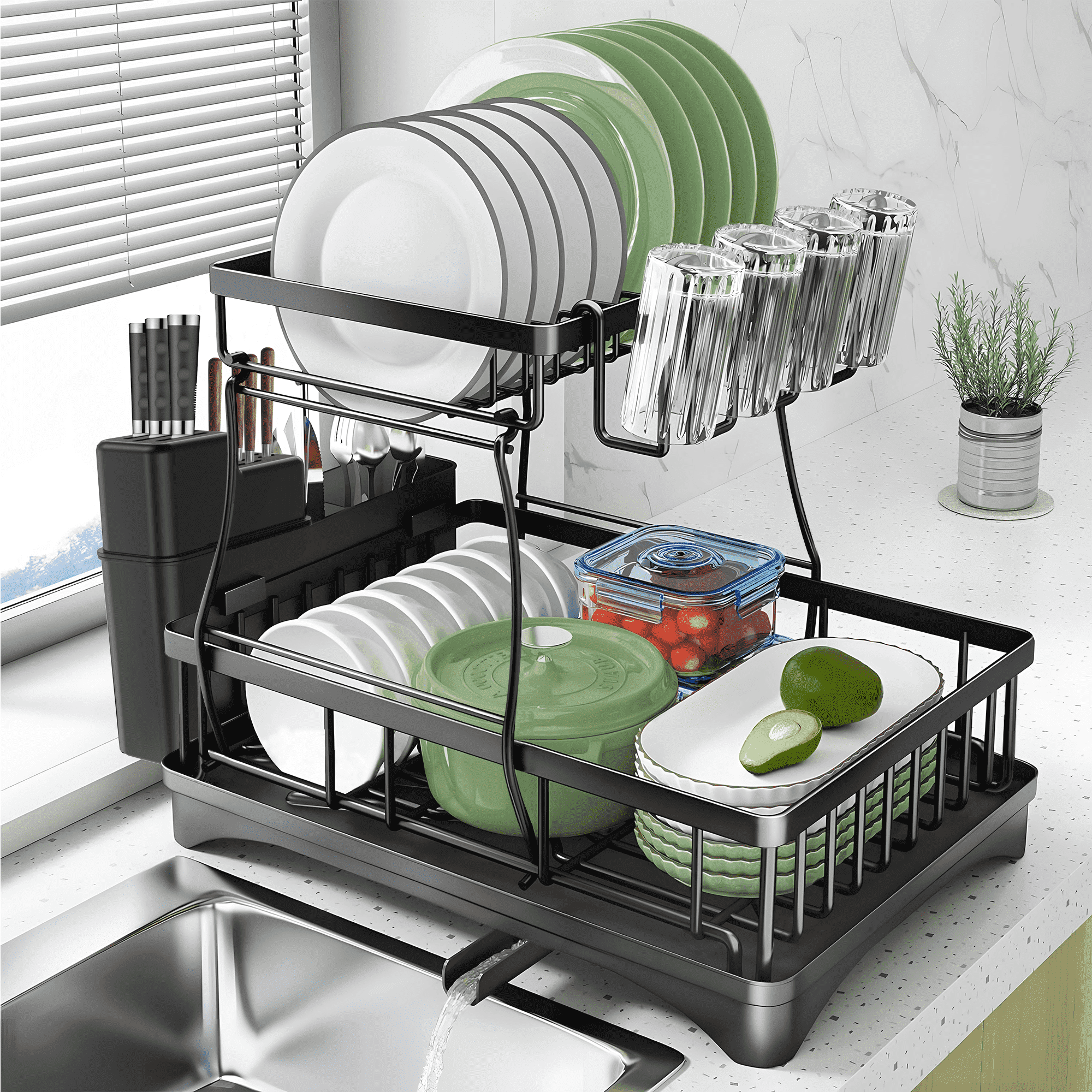 "Riousery 2 Tier Dish Drying Rack, Stainless Steel Dish Rack with ...