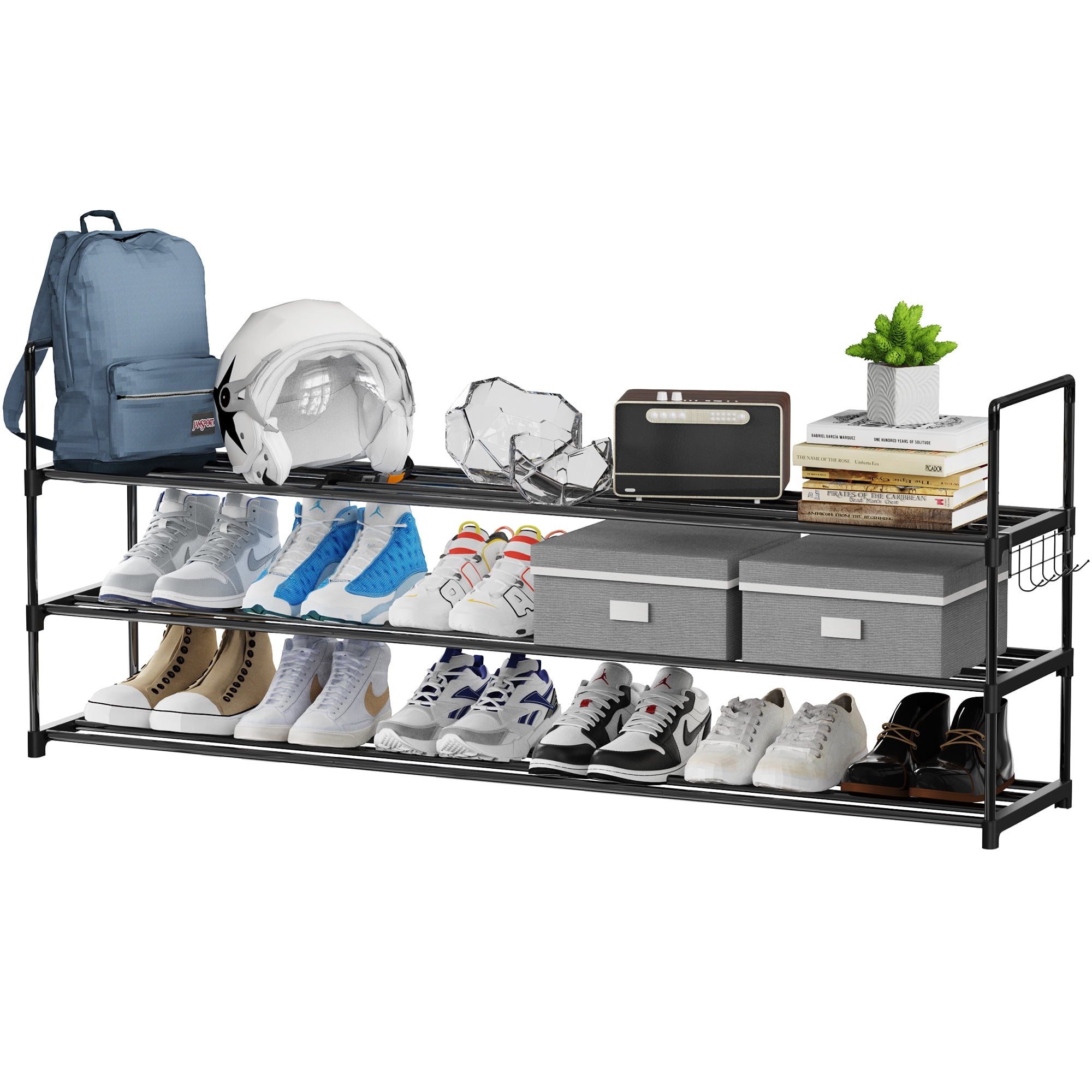 Riousery Large 3-Tier Shoe Rack, 56.7-Inch, Organizes 25 Pairs, Black ...