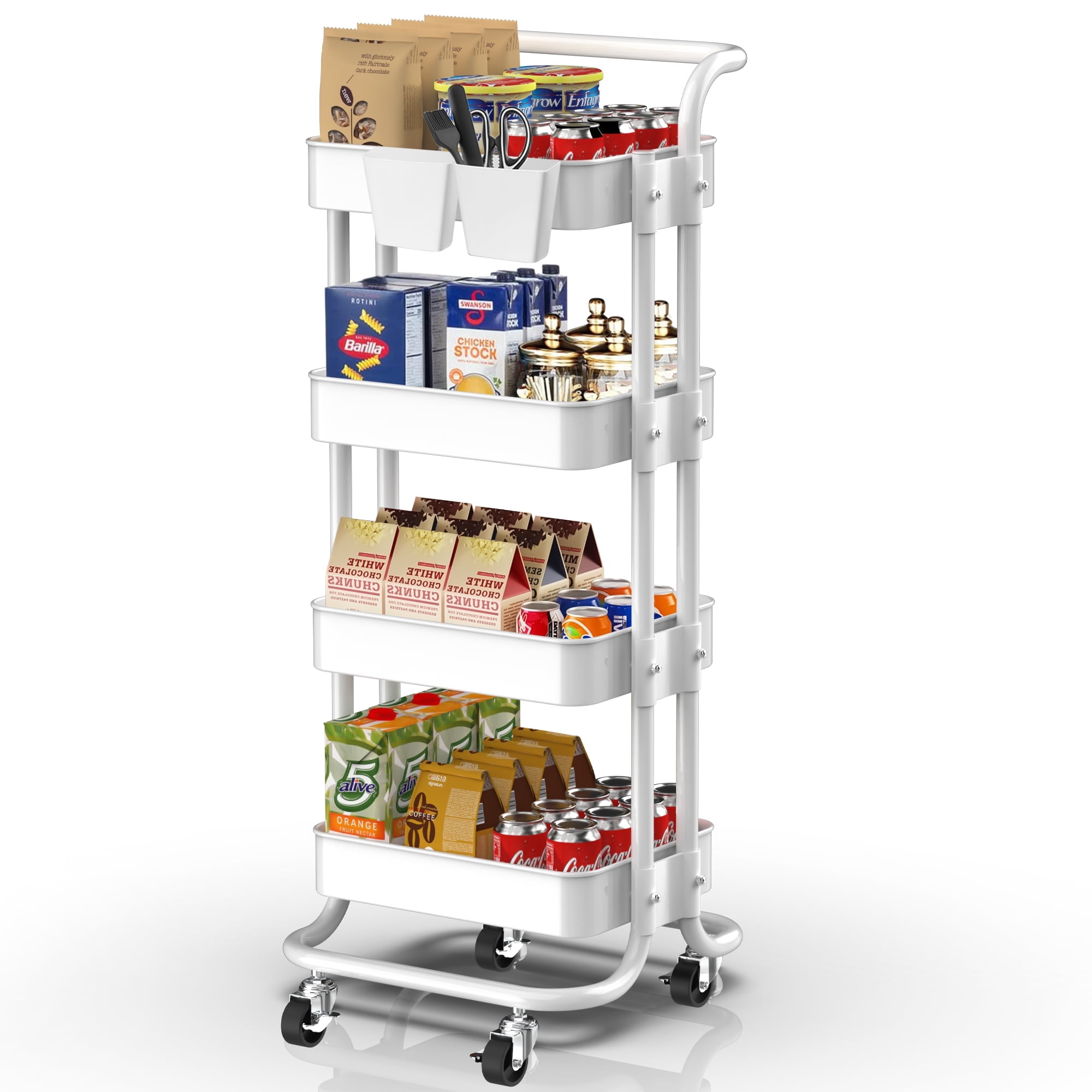 Riousery Multipurpose 4-Tier Utility Rolling Cart with Handle, Storage ...