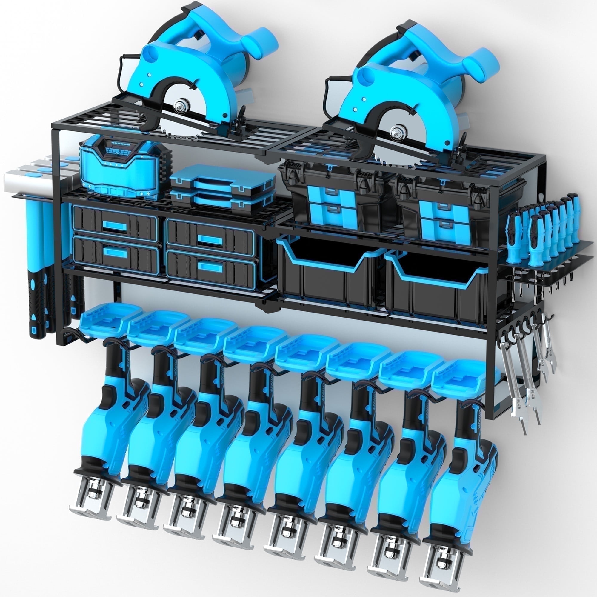 Riousery Heavy Duty Power Tool Organizer Wall Mount, 8 Drill Holder ...
