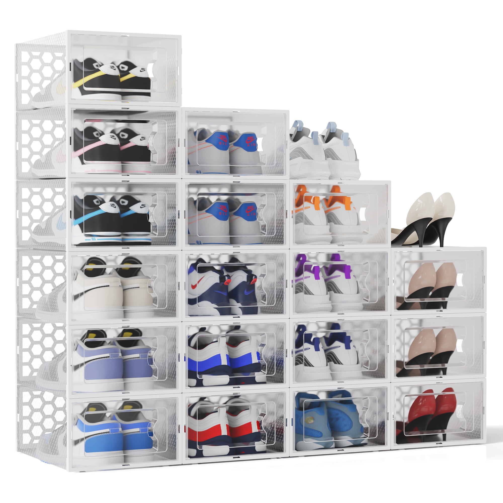 Riousery Stackable Shoe Box Cases, Set of 18, Clear Plastic Storage ...