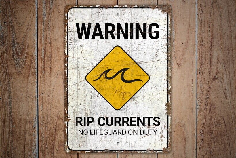 Rip Currents Sign Beach Warning Sign No Lifeguard Sign No Lifeguard On ...