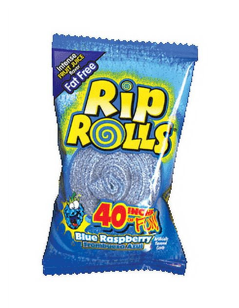 Rip Rolls Candy, Blue Raspberry Gummi Rolls, 1.4 oz, 24 Ct Pack ...