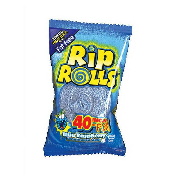 Rip Rolls Candy, Blue Raspberry Gummi Rolls, 1.4 oz, 24 Ct Pack ...