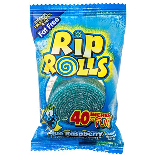 Rip Rolls Sour Blue Raspberry Value Pack (24 x 40 Inch 1.4 Ounce Rolls ...