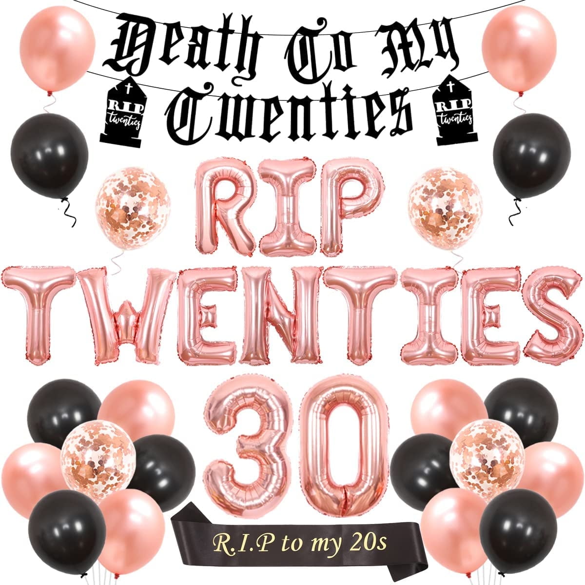 Rip Twenties 30th Birthday Party Decoration for Women Black and Rose ...
