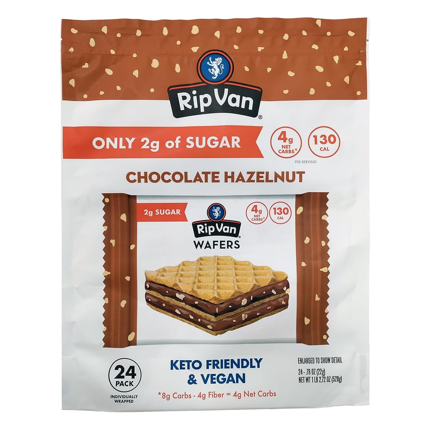 Rip Van Chocolate Hazelnut Wafers, 0.78 Ounce, Pack of 24, Vegan, Low ...