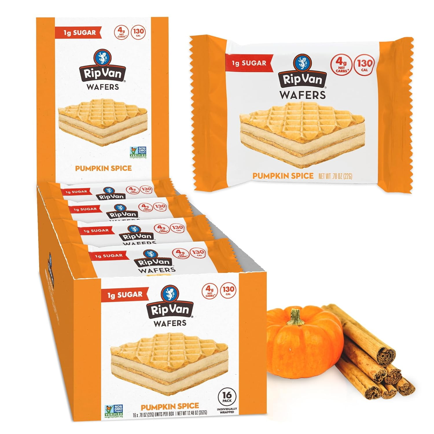 Rip Van Pumpkin Spice Keto Wafer Cookies, Healthy Vegan Snack, Non-GMO ...
