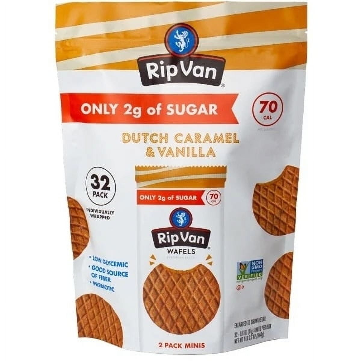 Rip Van Wafels Mini Low Sugar Dutch Stroopwaffel - Caramel & Vanilla ...