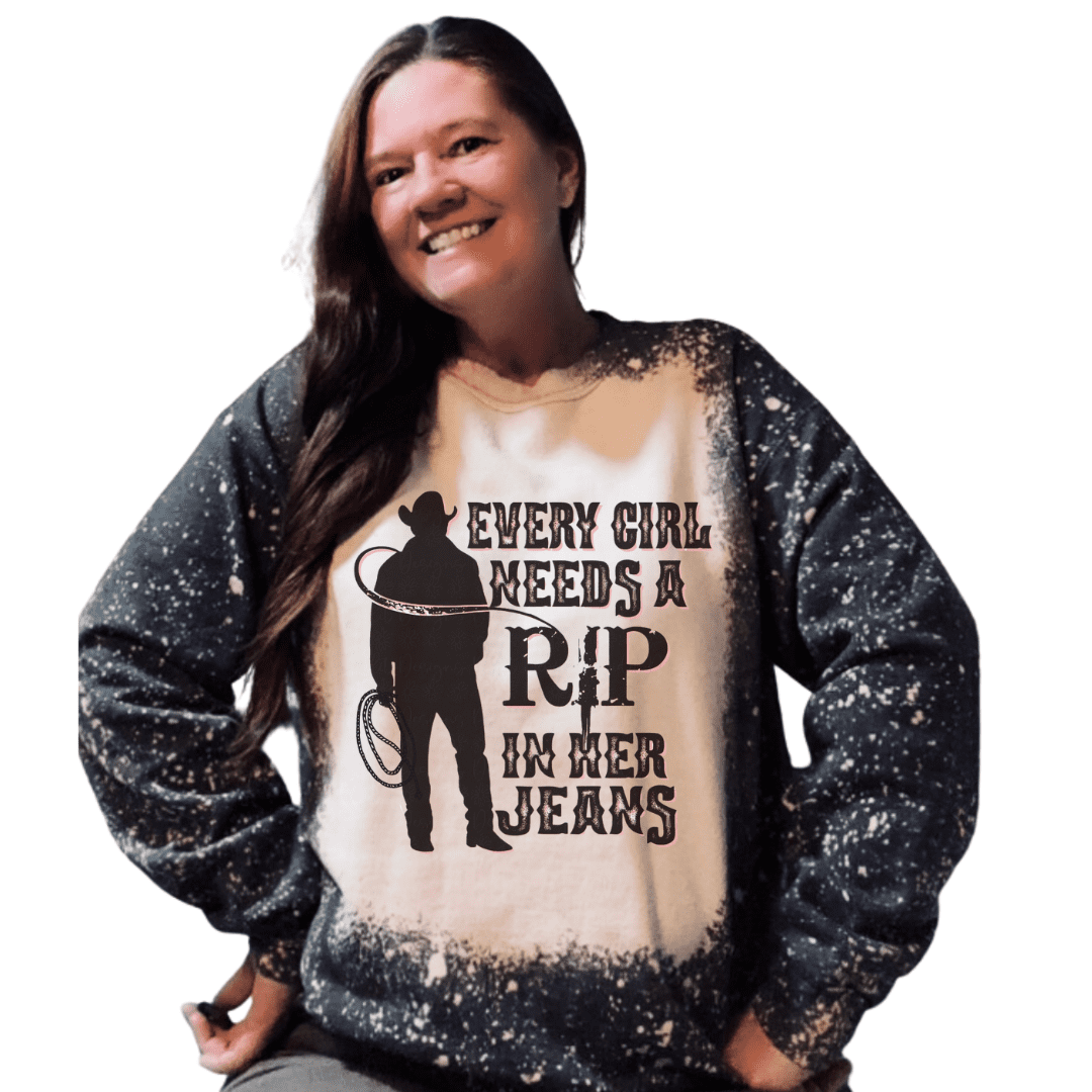 Rip in Her Jeans Bleached Custom Made Sweatshirt - Walmart.com