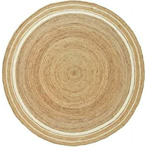 Ripaz Vogue Jute Rug Hand Woven Round Beige + White Border Living Room ...