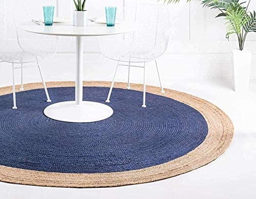 Ripaz Vogue Jute Rug Round Hand Woven Jute Area Rug, Blue with Beige ...