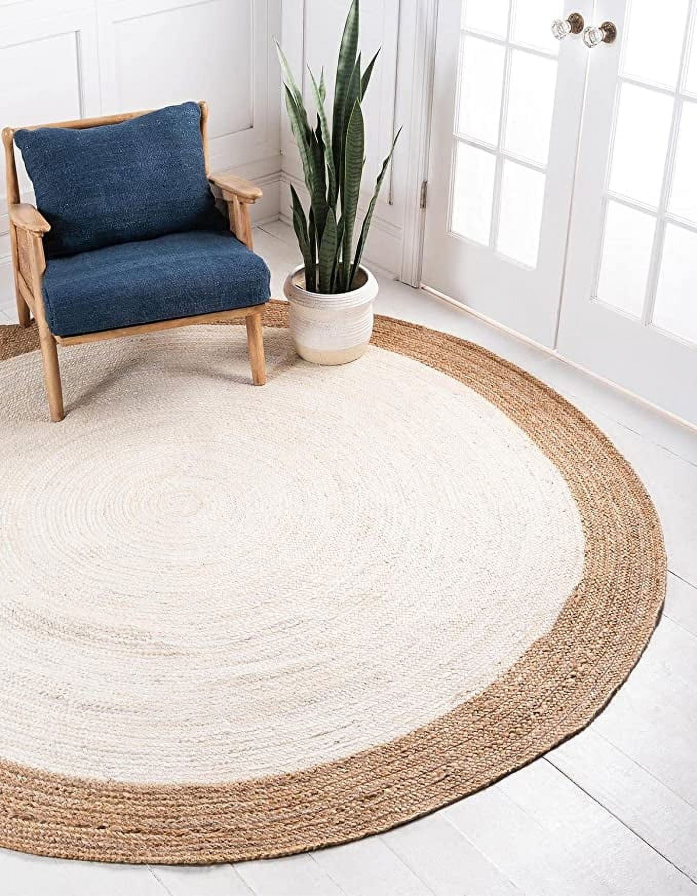Ripaz Vogue Round Jute Rug Hand Braided Farmhouse Jute Area Rug, White ...