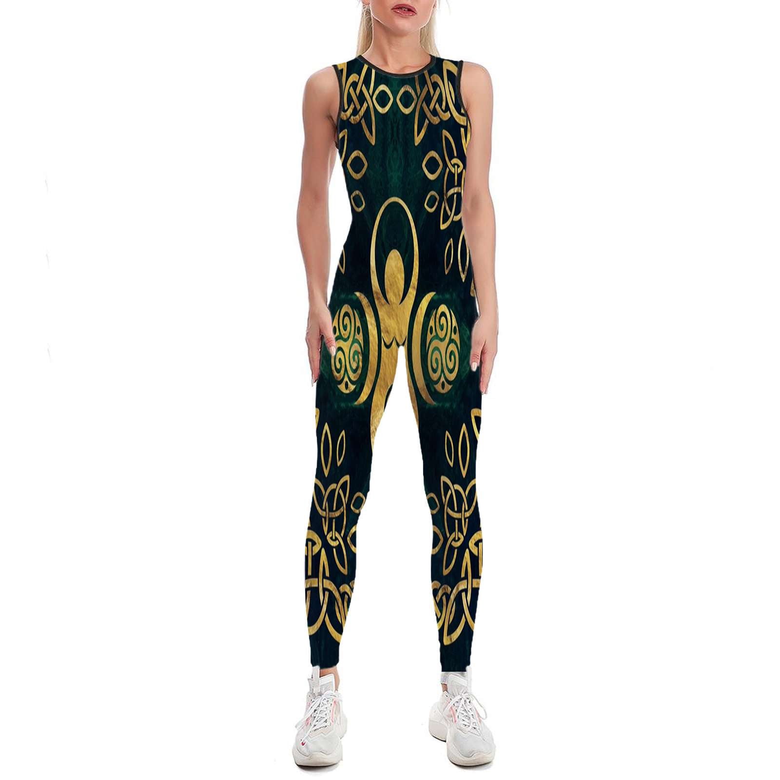 Riple Goddess With Triskele - Gold On Shimmer Green Women's One Piece ...
