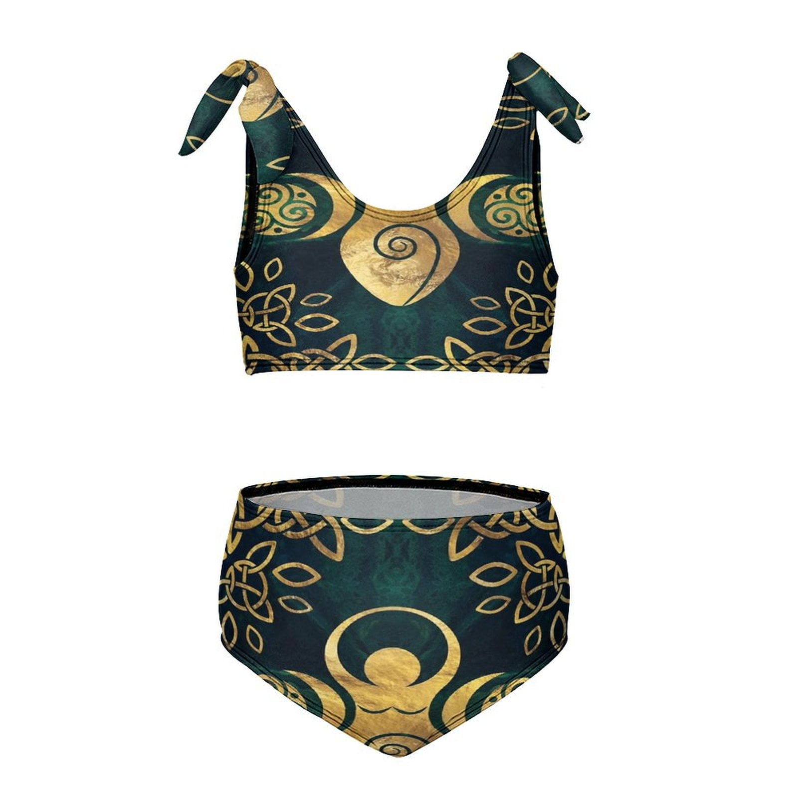 Riple Goddess with Triskele - Gold on Shimmer Green Girl's 2 Piece Bikini Set Beach Sport ...