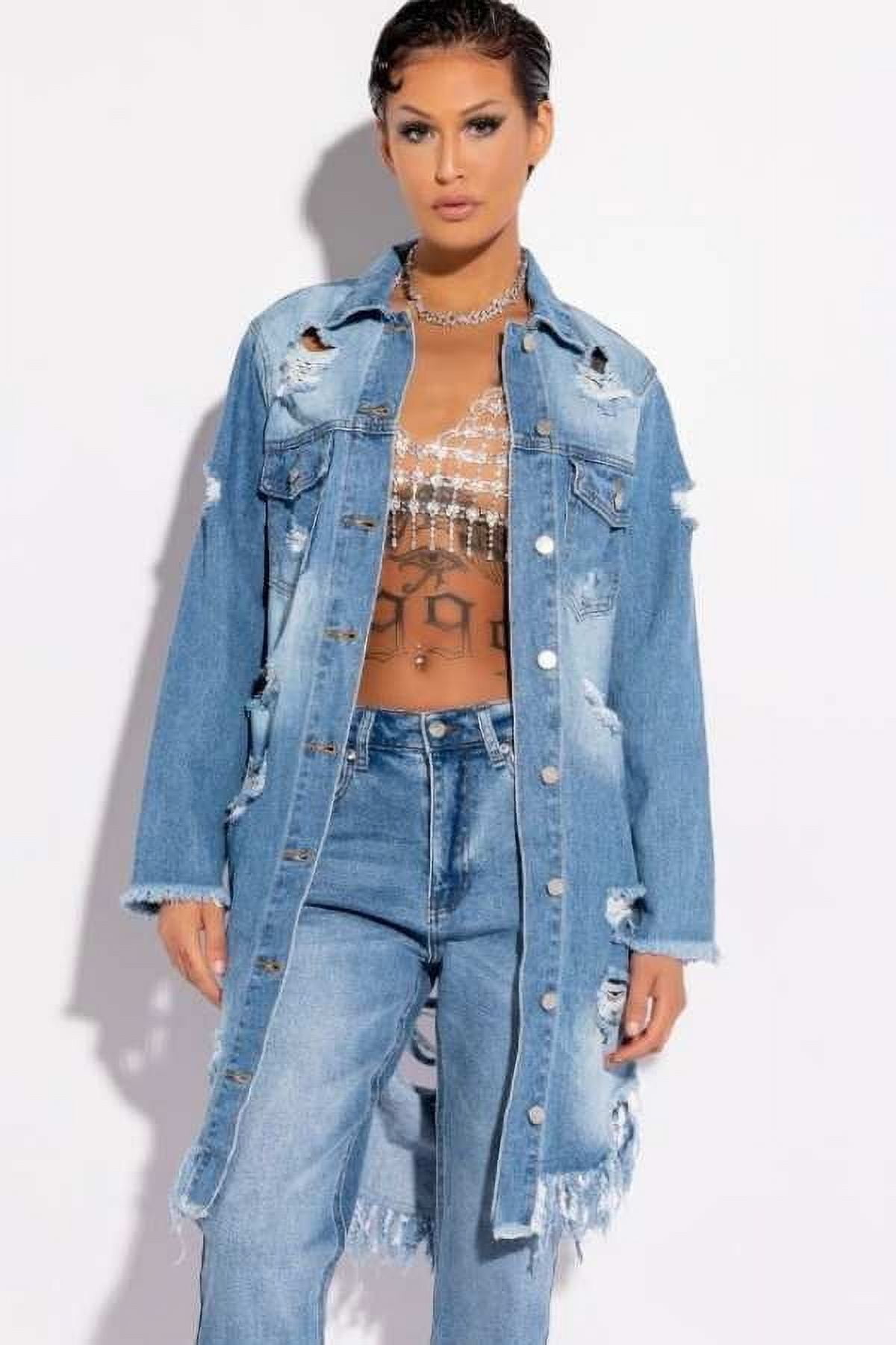 Ripped Back Trucker Denim Jacket (S, DenimBlue) - Walmart.com