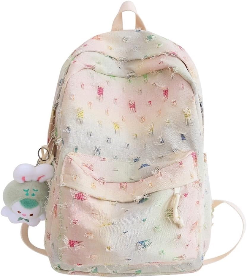 Ripped Canvas Y2K Backpack Rainbow Color Streetwear Aesthetic Backpack ...