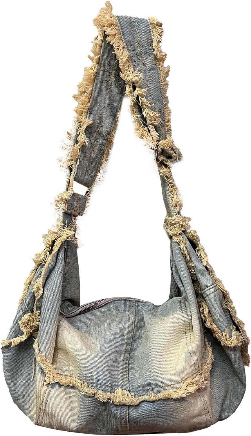 Ripped Denim Crossbody Bag Trashy, Y2K Tote with Zipper Closure ...