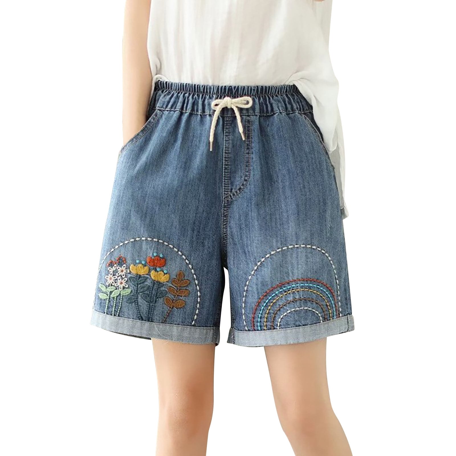 Ripped Jeans Shorts for Women Summer Elastic High Waisted National Wind ...