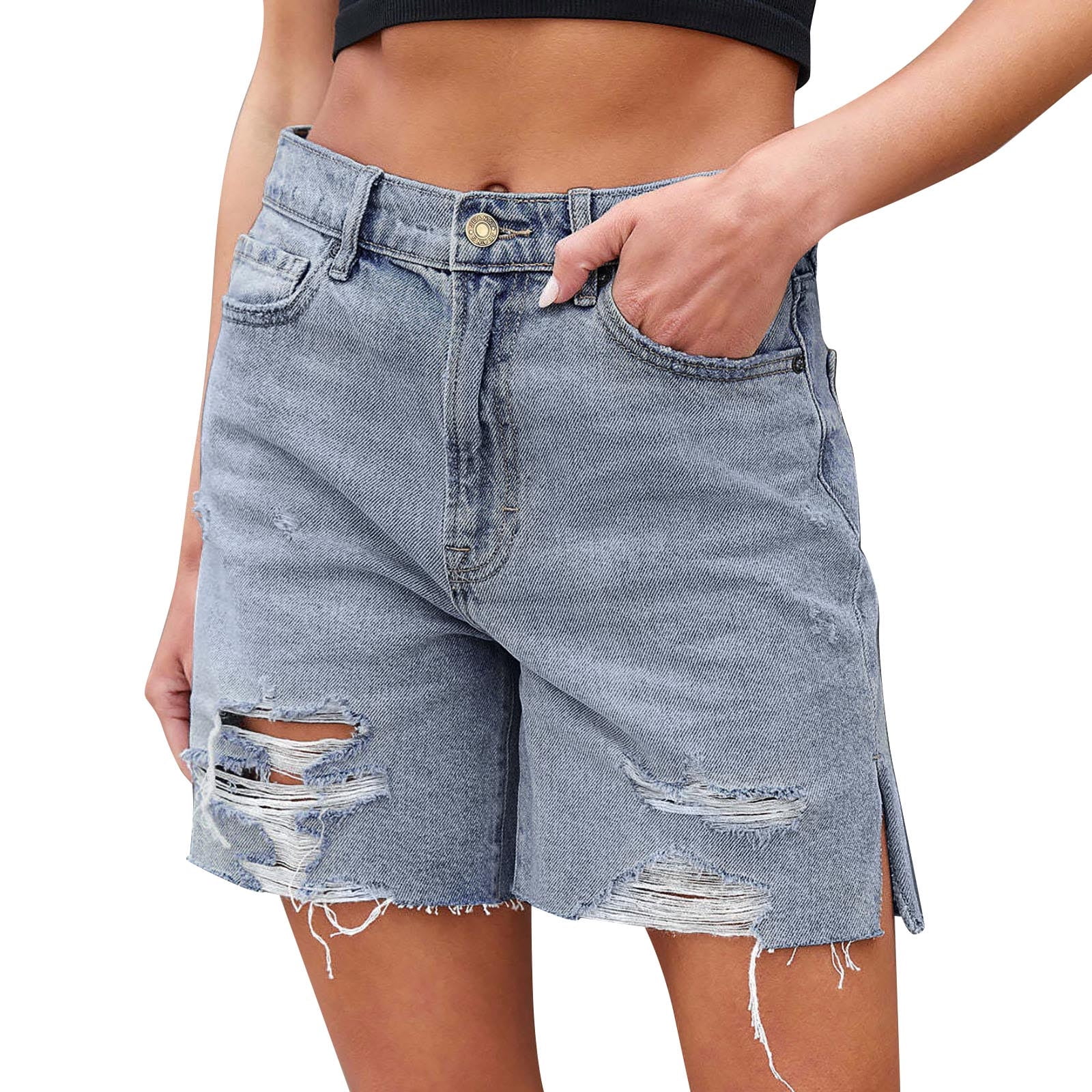 Ripped Jeans Shorts for Women Summer Street Washed Ripped Frayed Denim ...