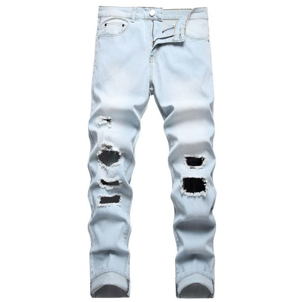 Ripped Jeans for Men Slim Denim Regular Fit Tapered Leg Distressed ...