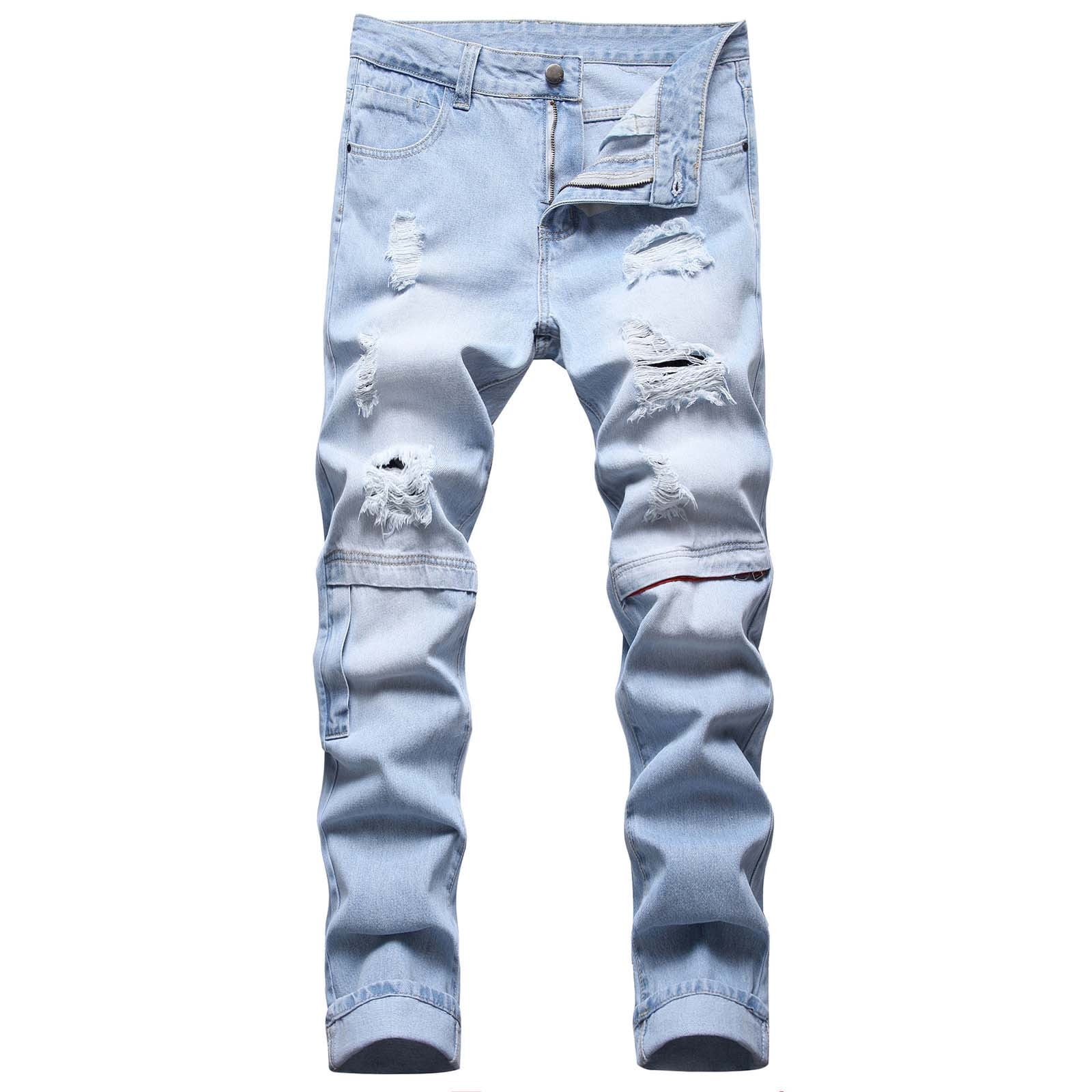 Ripped Jeans for Men Slim Denim Regular Fit Tapered Leg Distressed ...