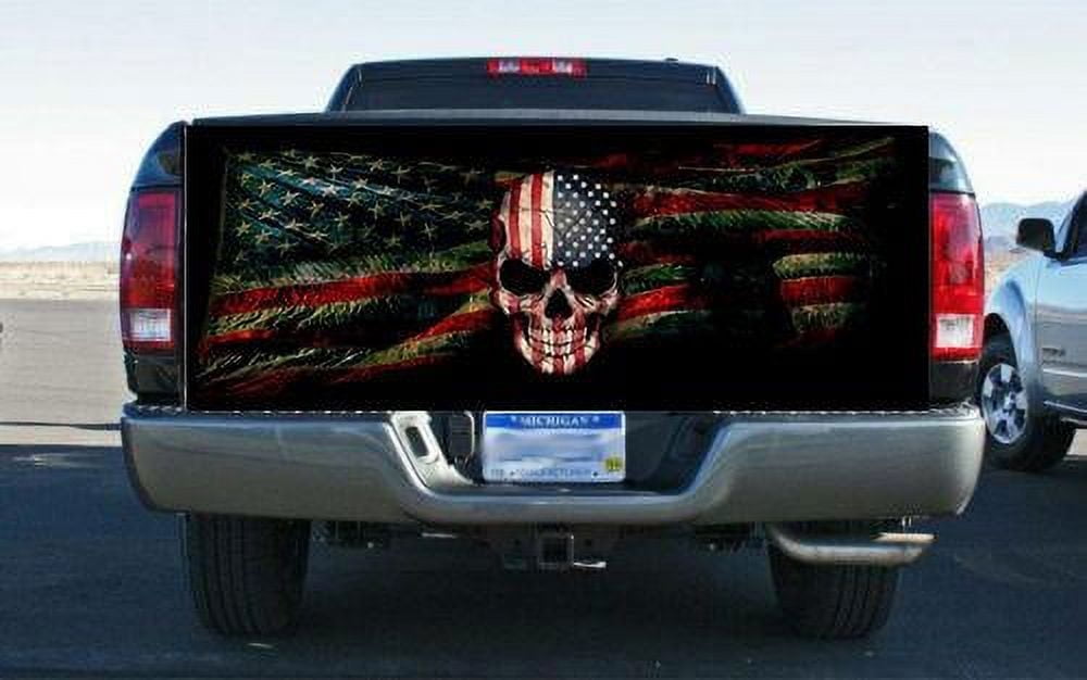 Ripper Graphics Grunge American Flag and Skull Rear Tailgate Wrap Vinyl ...