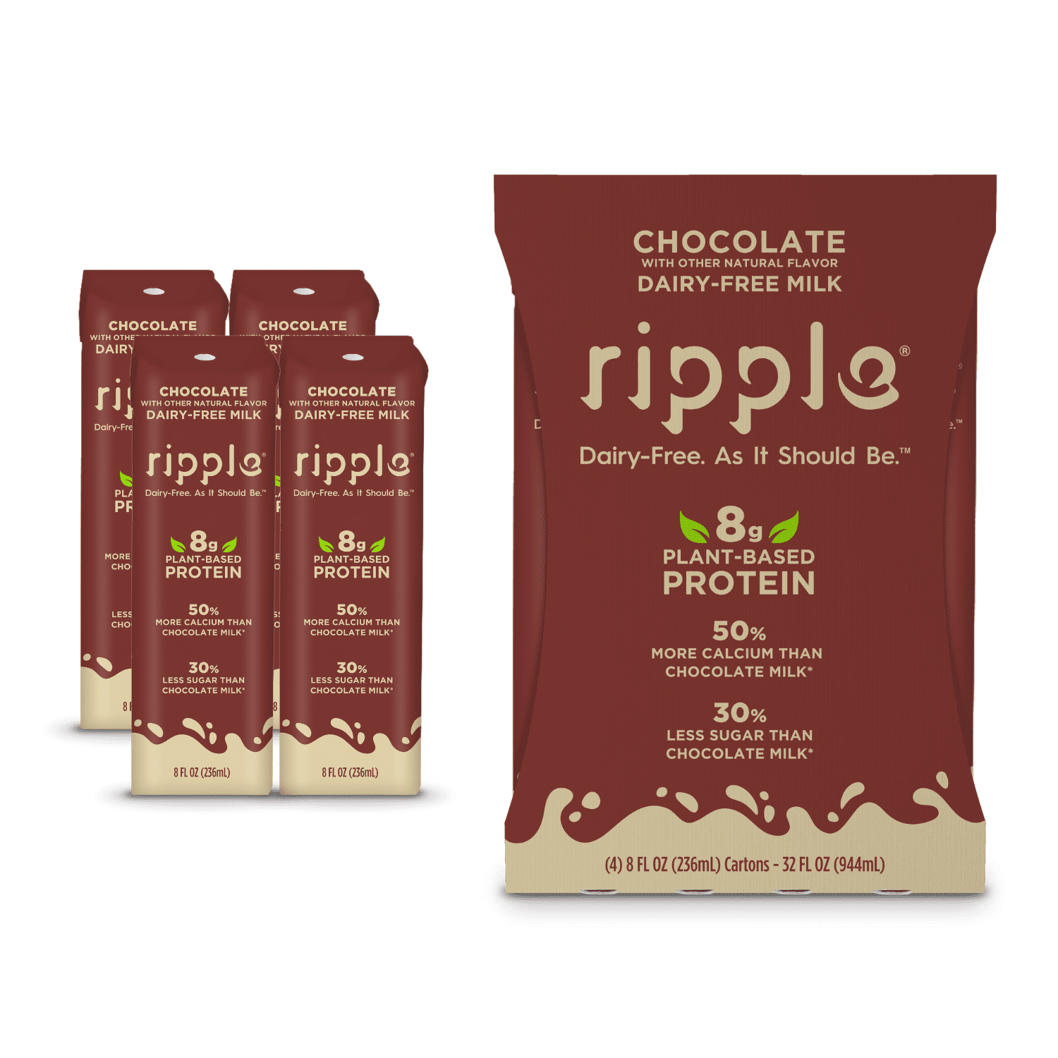 Ripple Chocolate Plant-Based Beverage, Non-Dairy Milk, Lactose Free, 8g ...