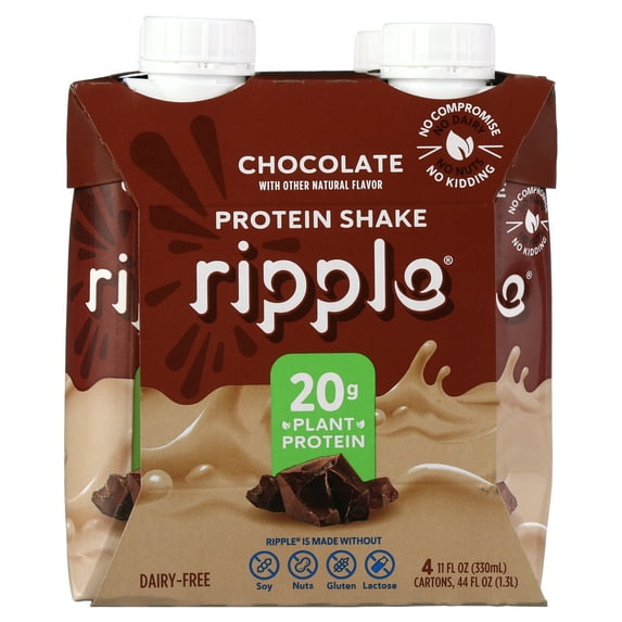Ripple Chocolate Vegan Protein Shake, Shelf Stable 11 fl oz Pk of 4 ...