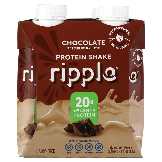 Ripple Chocolate Vegan Protein Shake, Shelf Stable 11 fl oz Pk of 4 ...