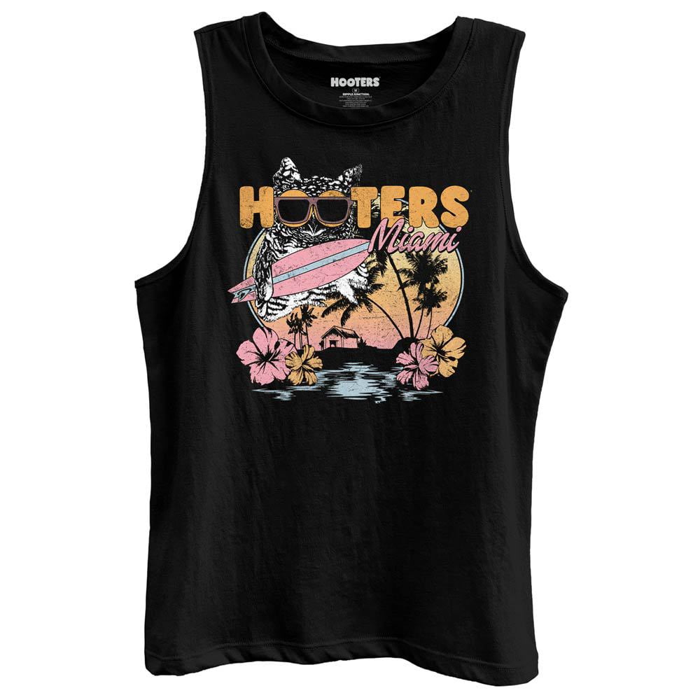 Hooters Retro Miami Beach Hootie the Owl Women's Ribbed Tank Top Black ...