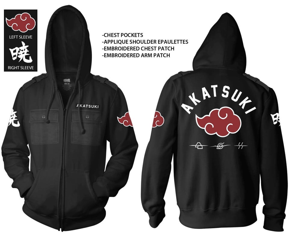 Naruto Shippuden Men's Full Zip Hooded Sweatshirt w/Chest Pockets ...