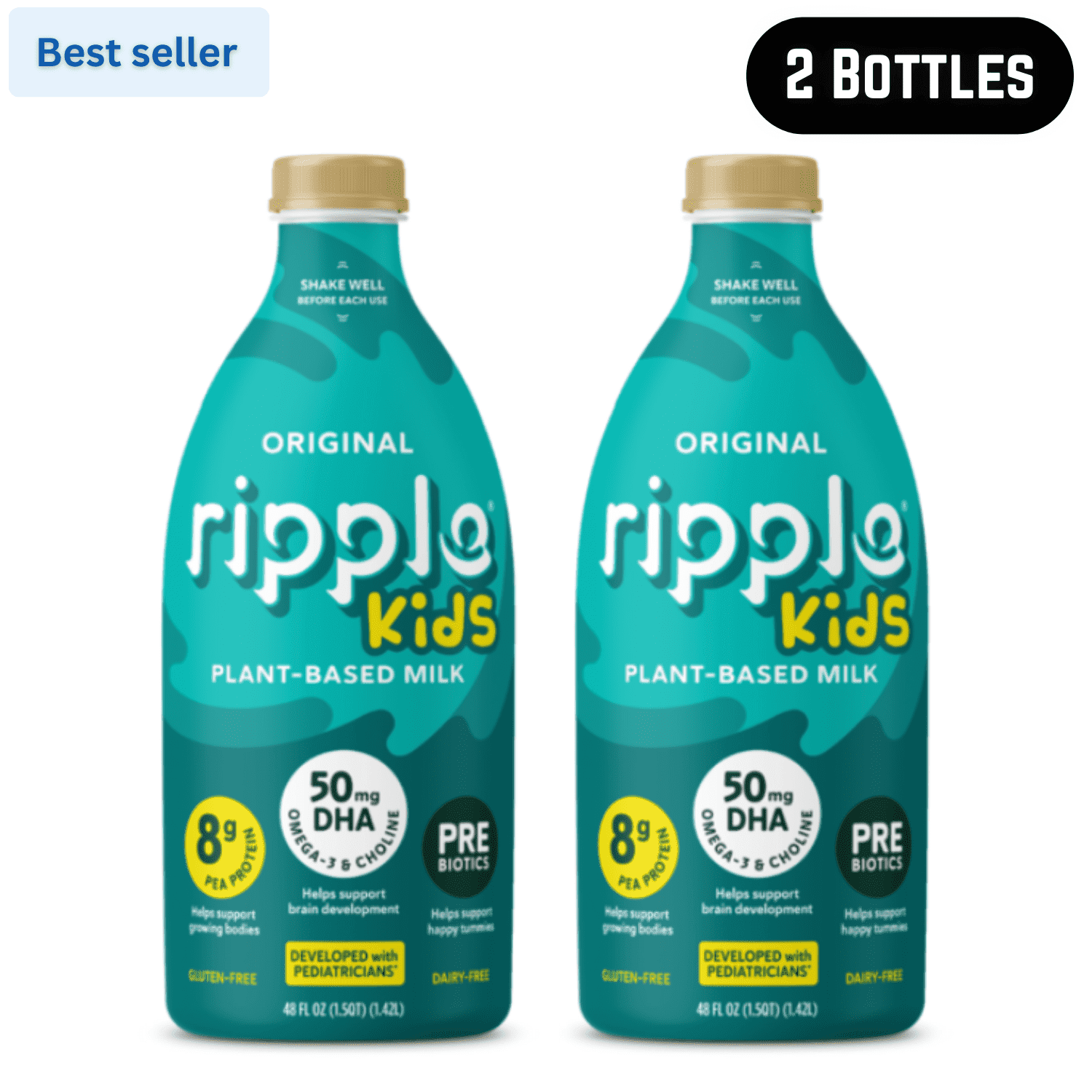 Ripple Kids Dairy-Free Plant-Based Original Milk, 48 fl oz, 2 Pack ...