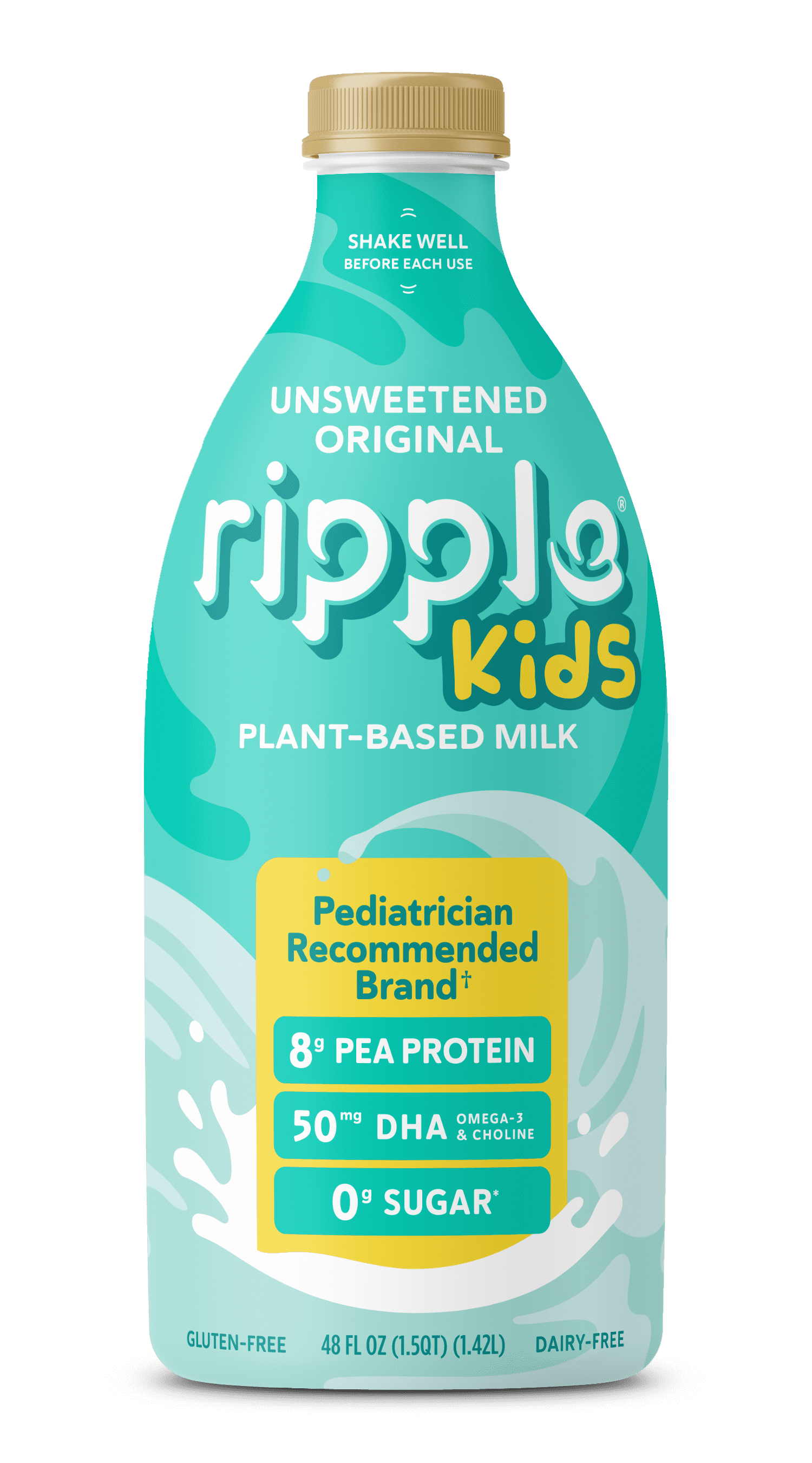 RIPPLE Plant-Based Unsweetened Milk 48 fl oz with DHA Prebiotic Fiber ...