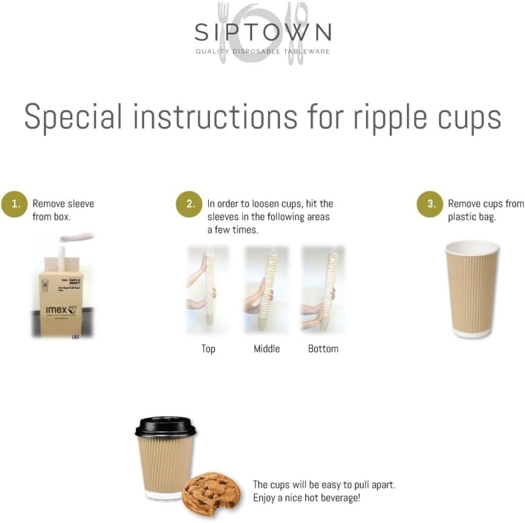 Ripple Paper Cups 16 oz 200 Pack for Coffee & Tea Made in USA | Bulk ...
