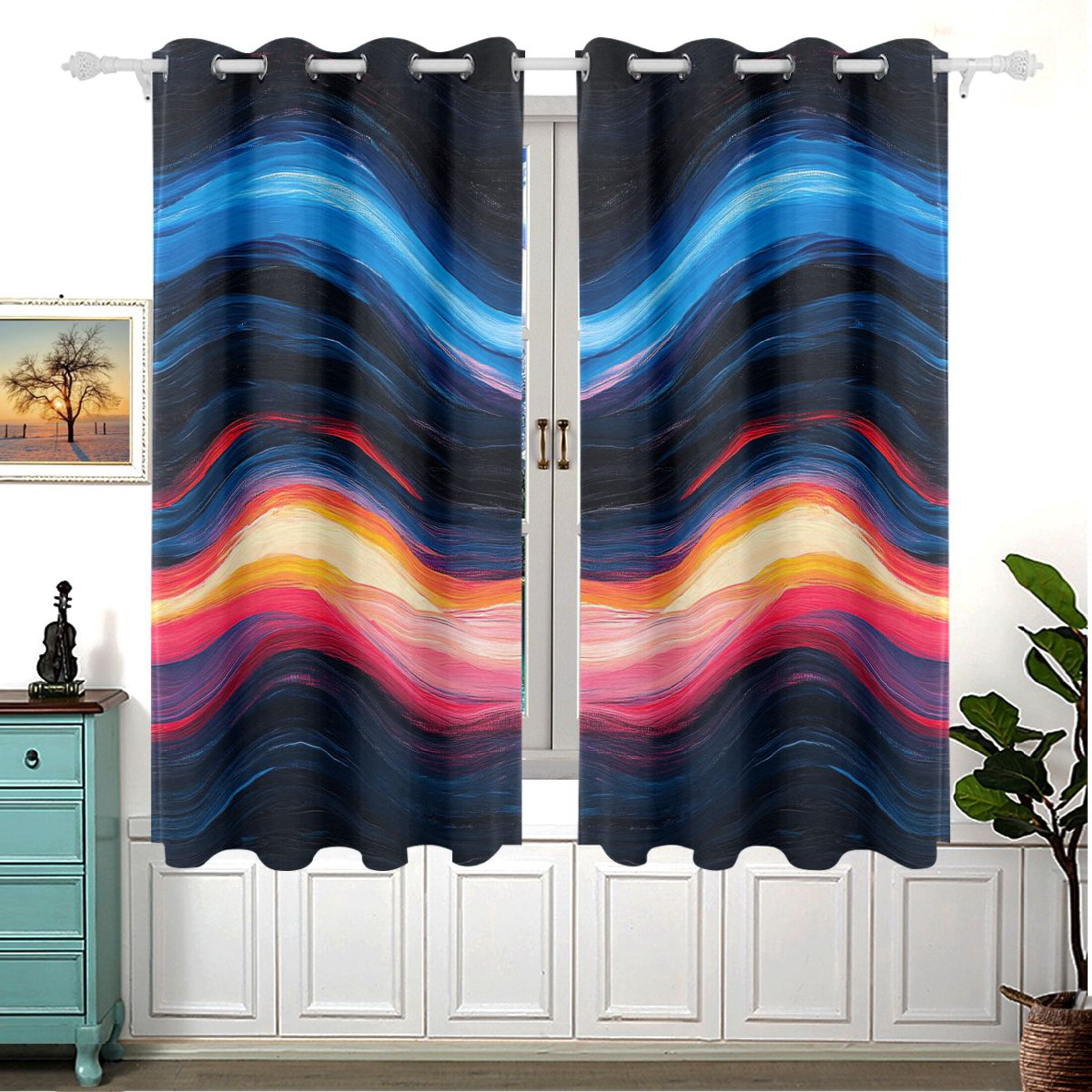 Ripple Pattern 63x55in Window Curtain Panels 63x55in 2-Piece Heavy Duty ...