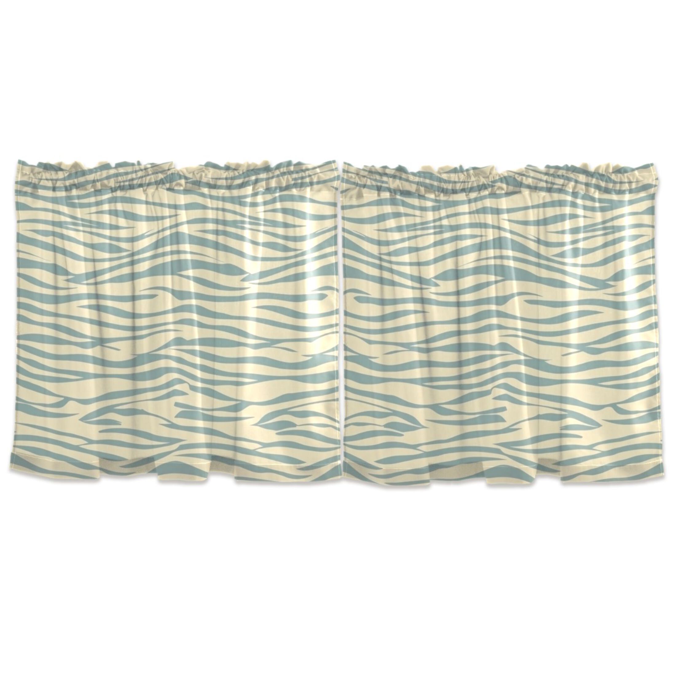 Ripple Stripe Pattern Tier Curtains for Kitchen 57x24 Inch Semi Sheer ...