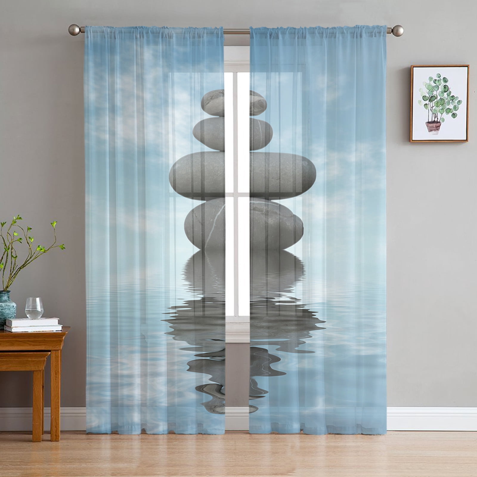 Ripple Texture St Art Sea Sky Sheer Curtains For Living Room Window ...