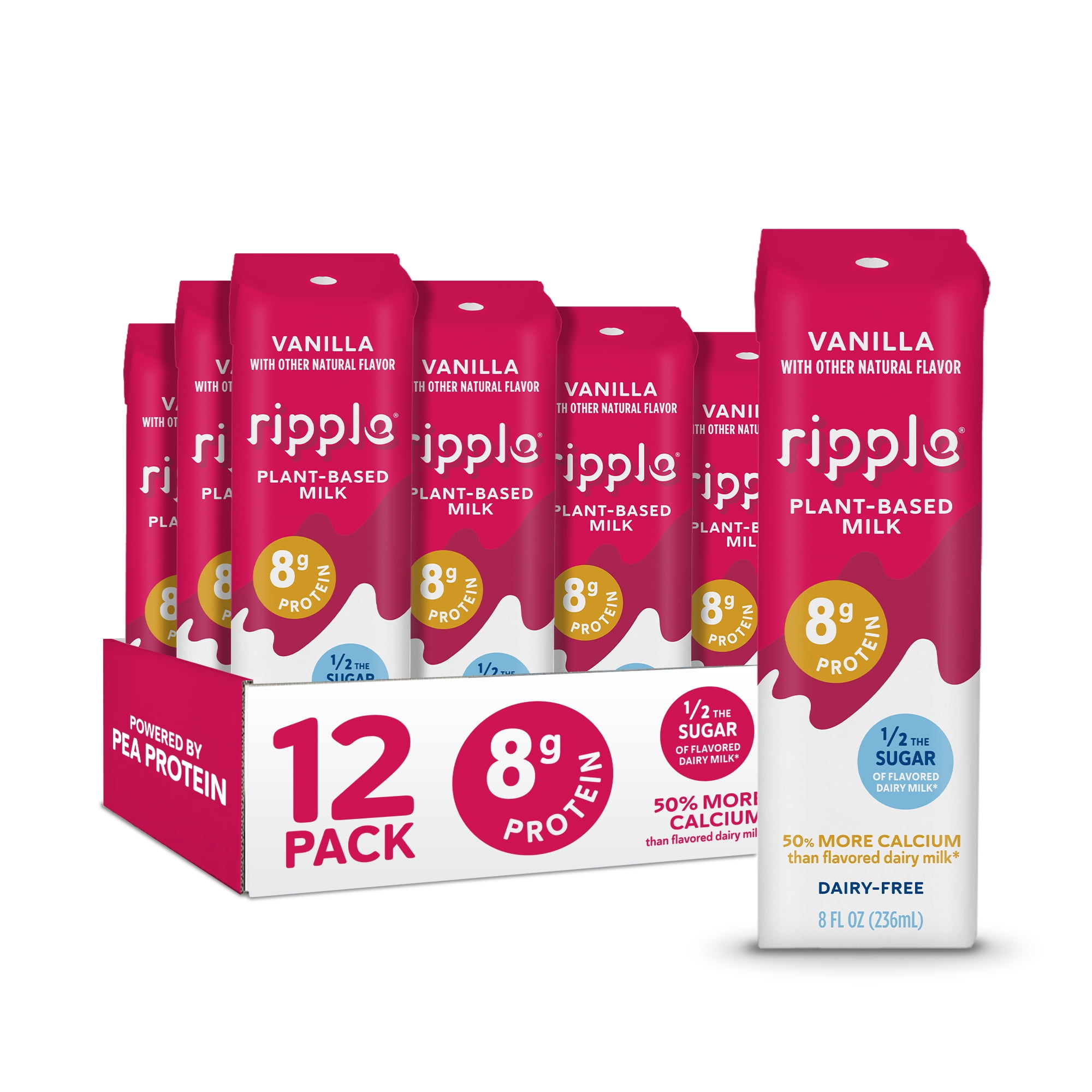 Ripple Vanilla Non-Dairy Milk, Plant-Based, Shelf Stable, 8g Protein, 8 ...