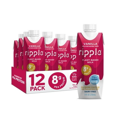 RIPPLE Plant-Based Unsweetened Milk 48 fl oz with DHA Prebiotic Fiber ...