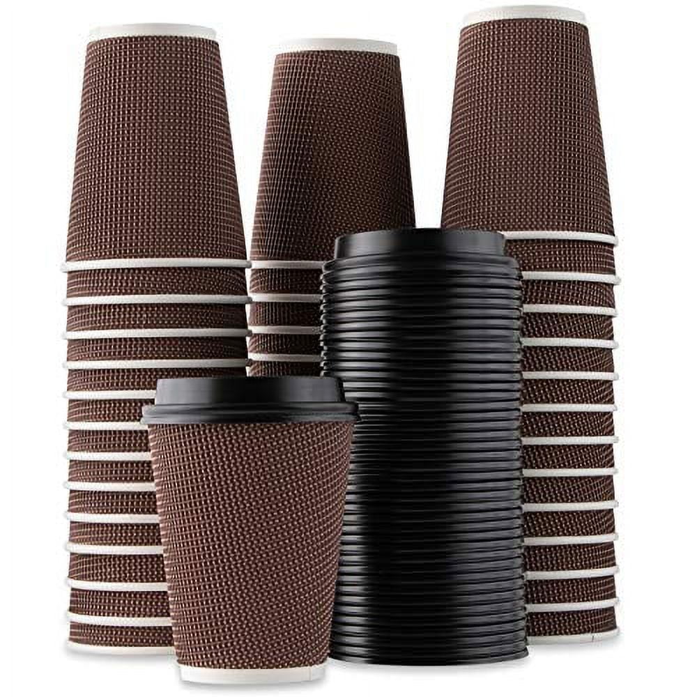 Rippled To-Go Drink Hot Cups with Lids | Double Walled Insulated, No ...