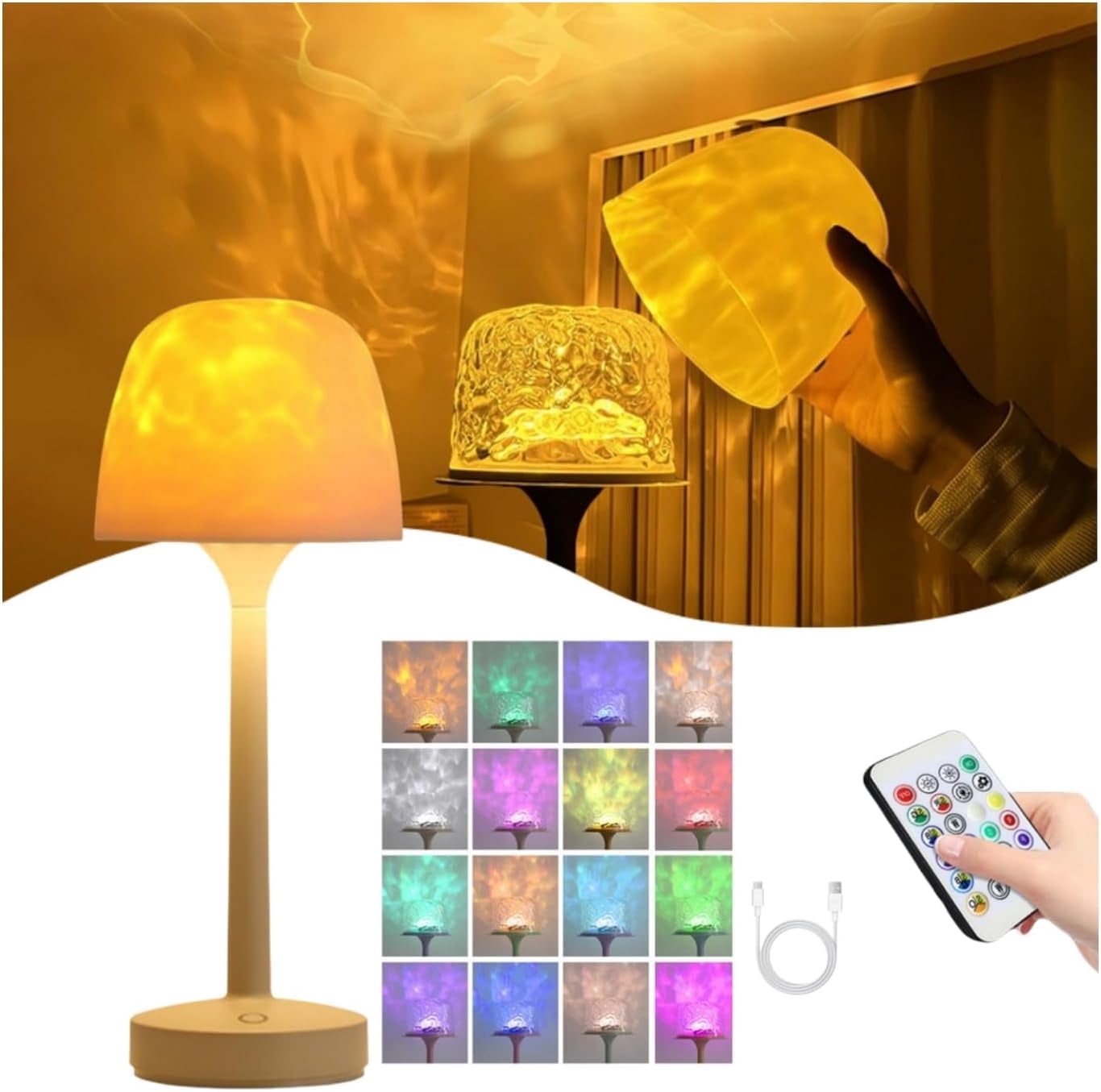 Rippleglow Dual-Mode Ambient Lamp, 3/16 Color RGB Led Water Ripple Lamp ...